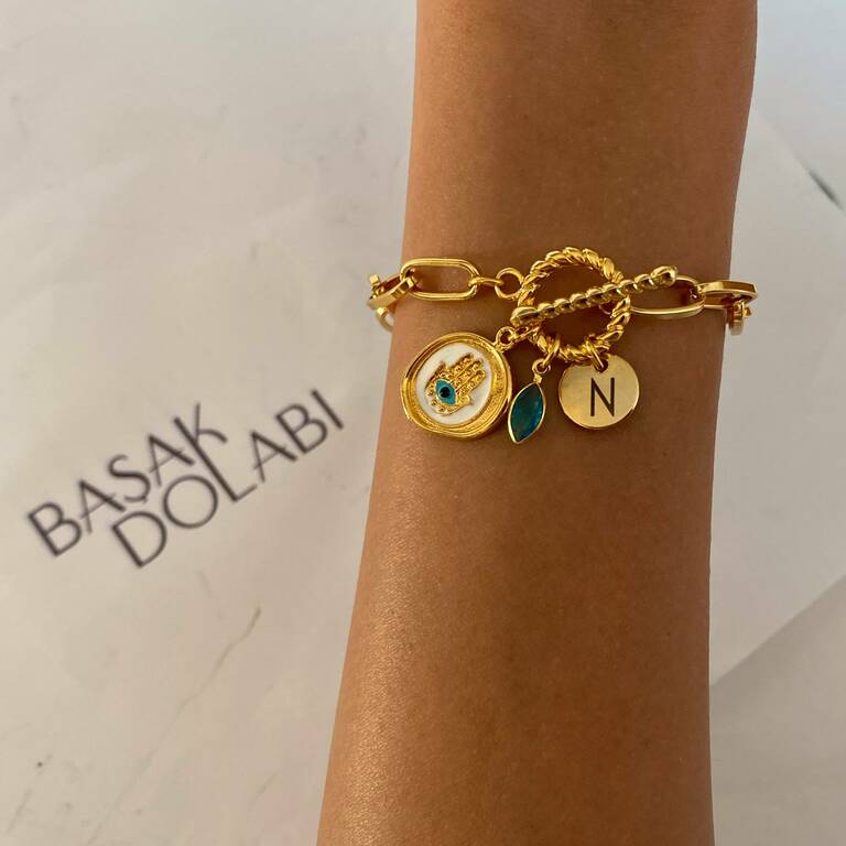 Başak Dolabı Otantik Nazar El, Harf ve Kristal Taşlı Dümen Zincir ...