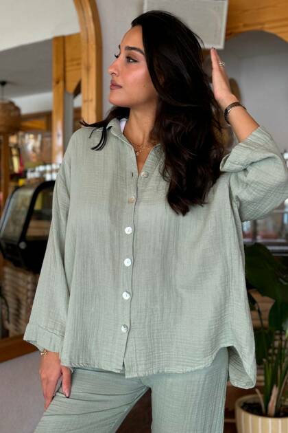 MORİ Mint Pamuk Düğmeli Gömlek - Moribodrum