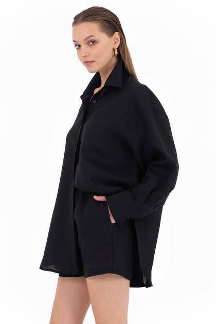 Zoe Clothing Brand Siyah %100 Keten Takım - Zoe Brand Shop